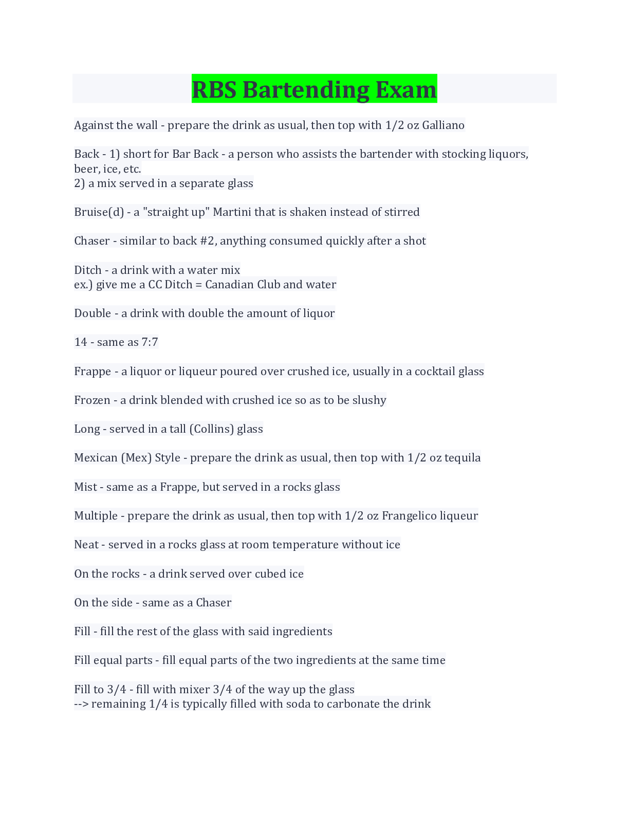 RBS Bartending Exam Questions And Answers - Scholarfriends