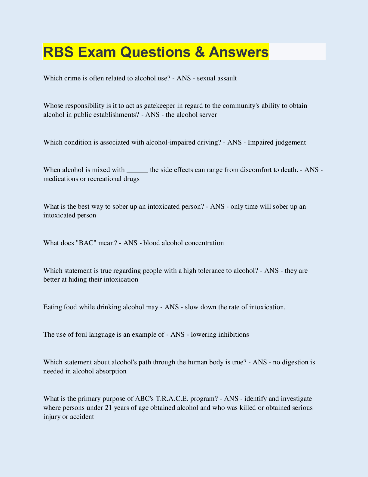 RBS Exam Questions & Answers | 50 Questions with 100% Correct Answers ...