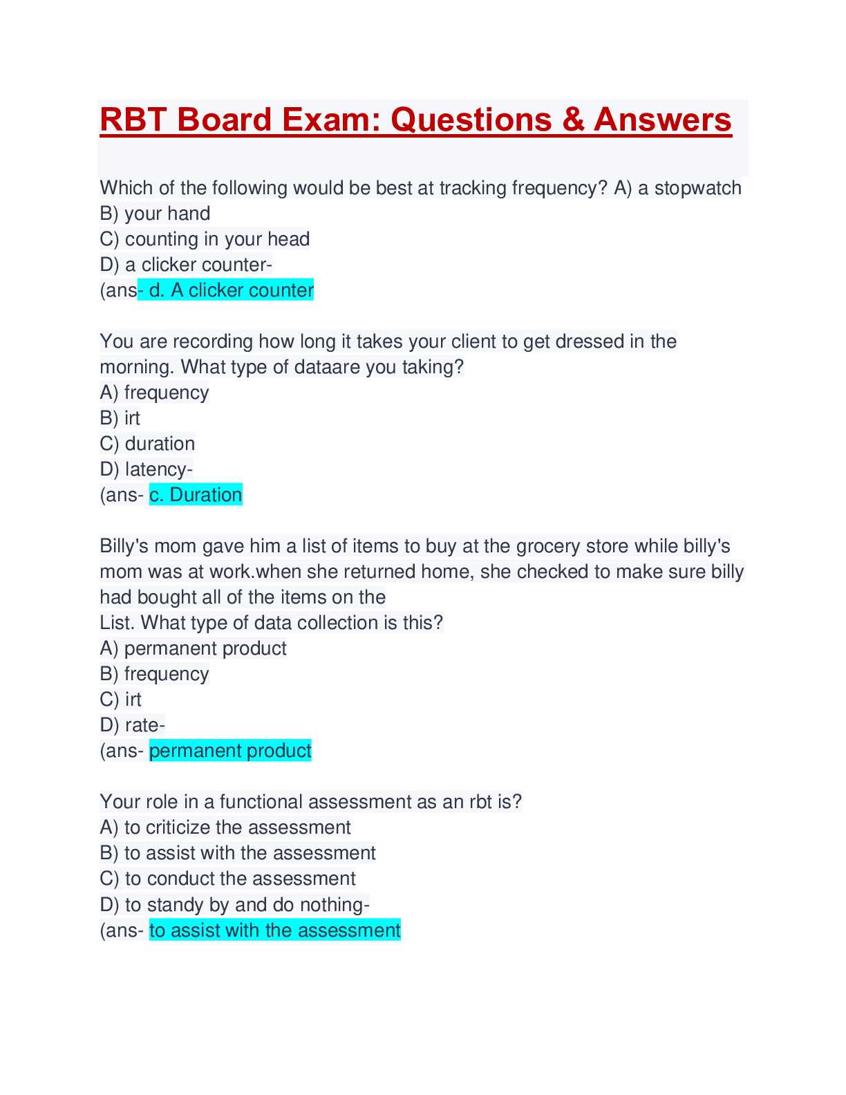 RBT Board Exam: Questions & Answers: Latest Updated A Plus Guide ...