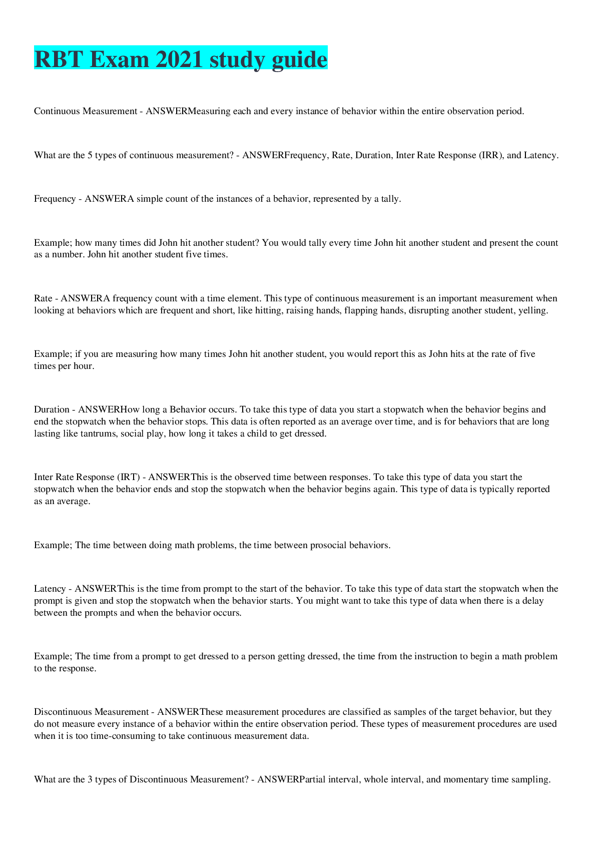 RBT Exam 2021 study guide - Scholarfriends