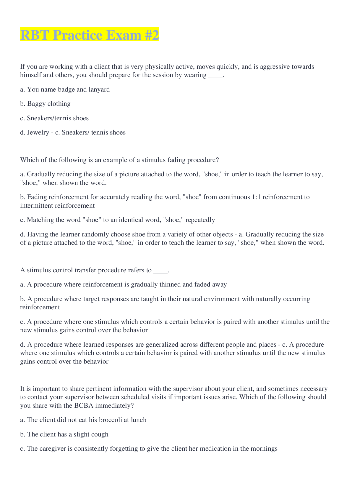 RBT Practice Exam #2 QUESTIONS AND ANSWERS - Scholarfriends