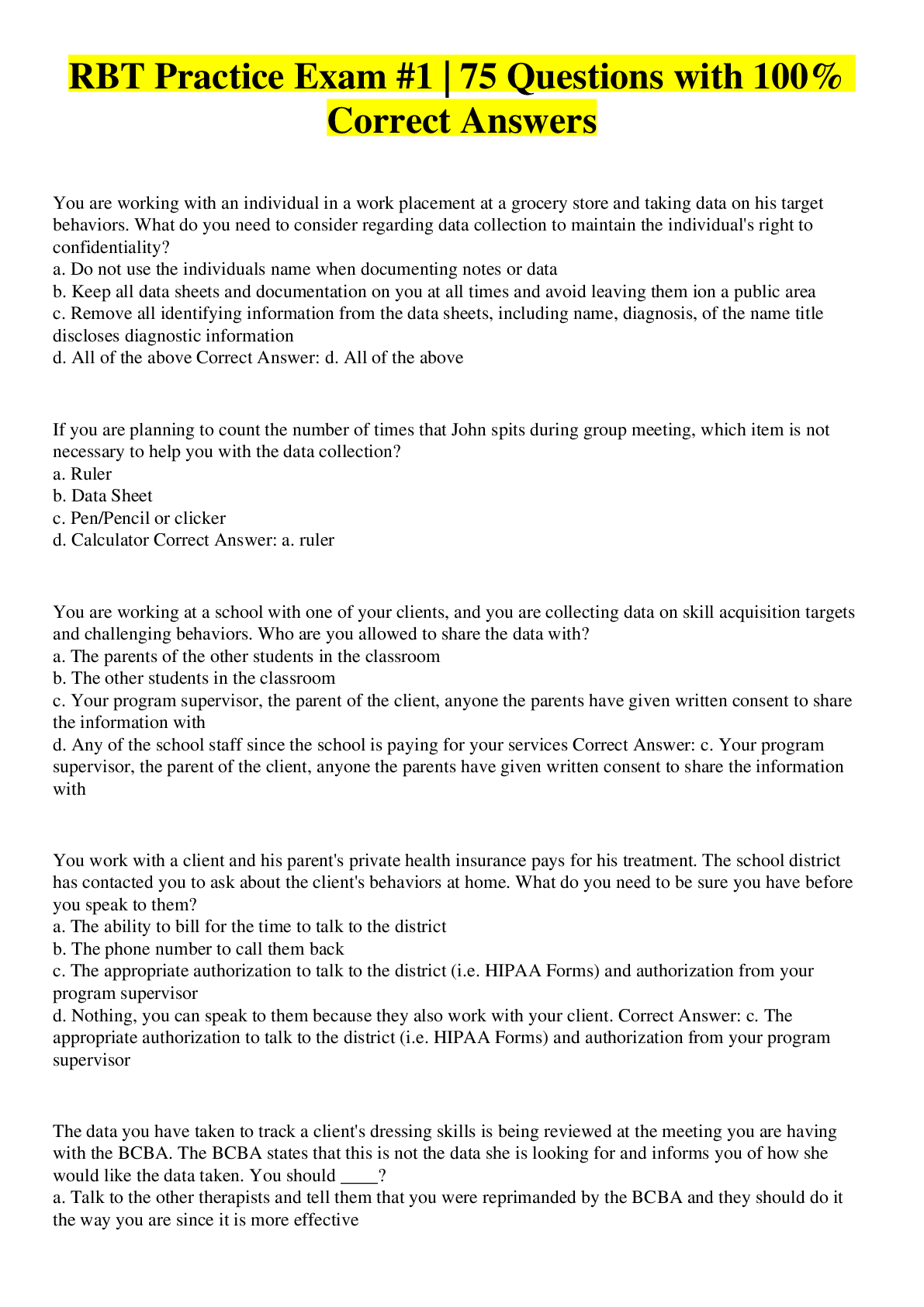 RBT Practice Exam #1 | 75 Questions with 100% Correct Answers ...
