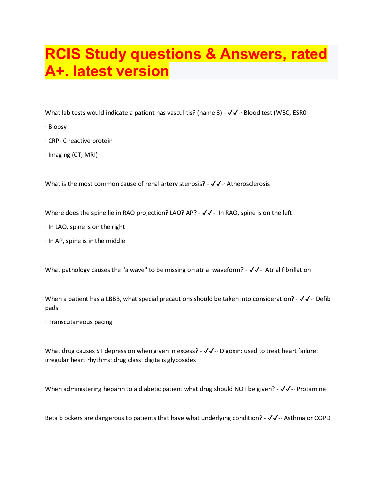 RCIS Study questions & Answers, rated A+. latest version - Scholarfriends