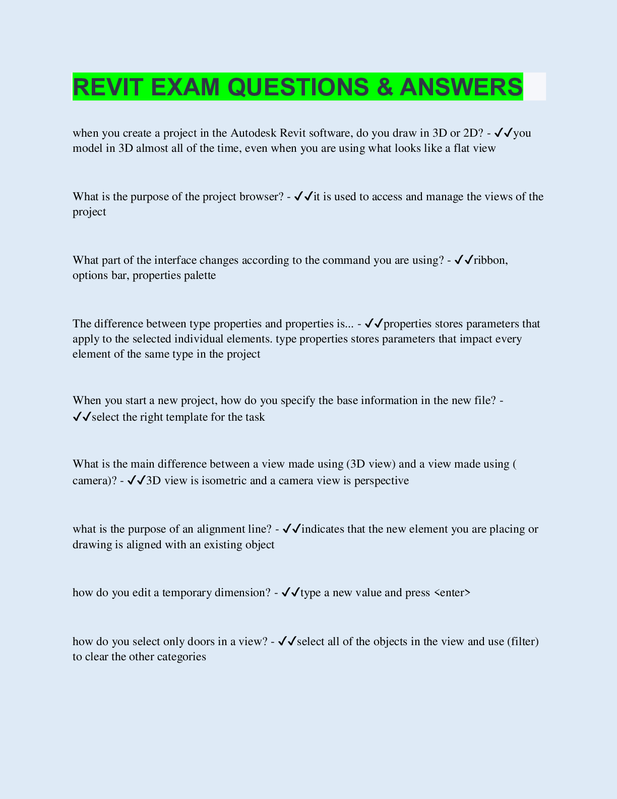 Bundle for Revit Tests | Updated & Verified | with Complete Solution ...