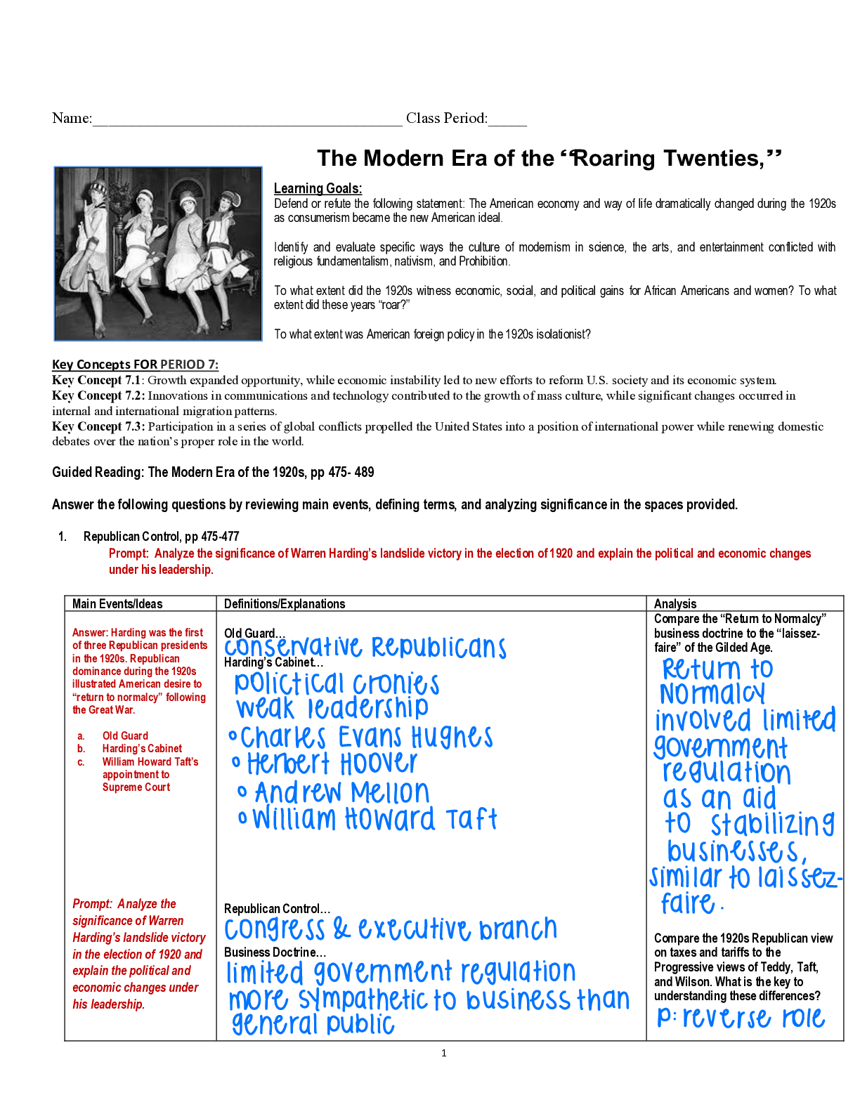 The Modern Era of the“Roaring Twenties,”. Questions and Answers ...