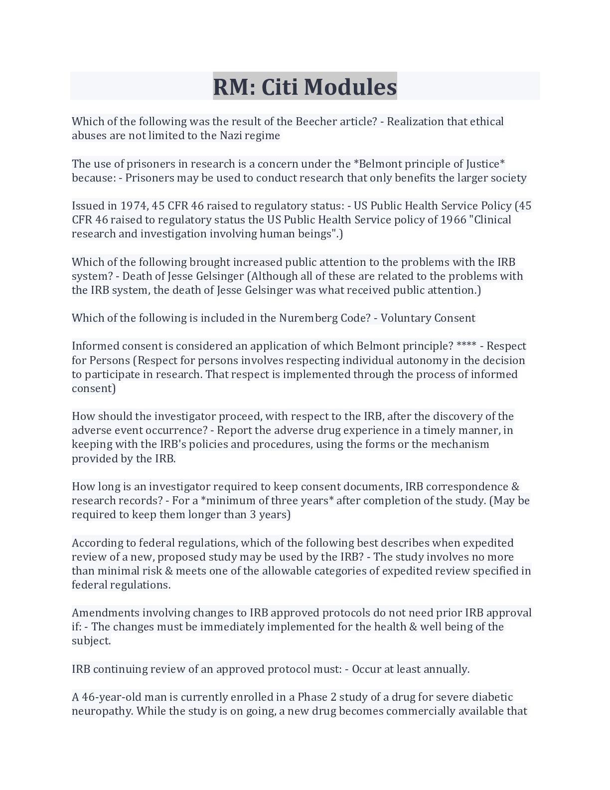 RM: Citi Modules Questions And Answers 100% Correct - Scholarfriends