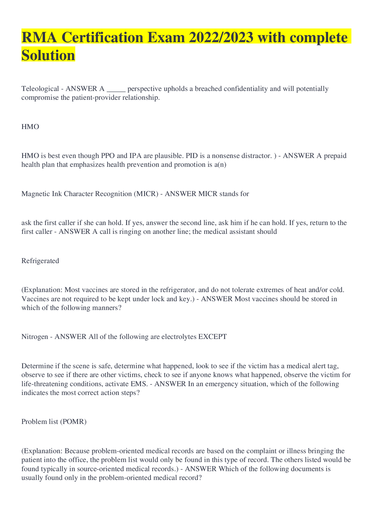 RMA Certification Exam 2022/2023 with complete Solution - Scholarfriends