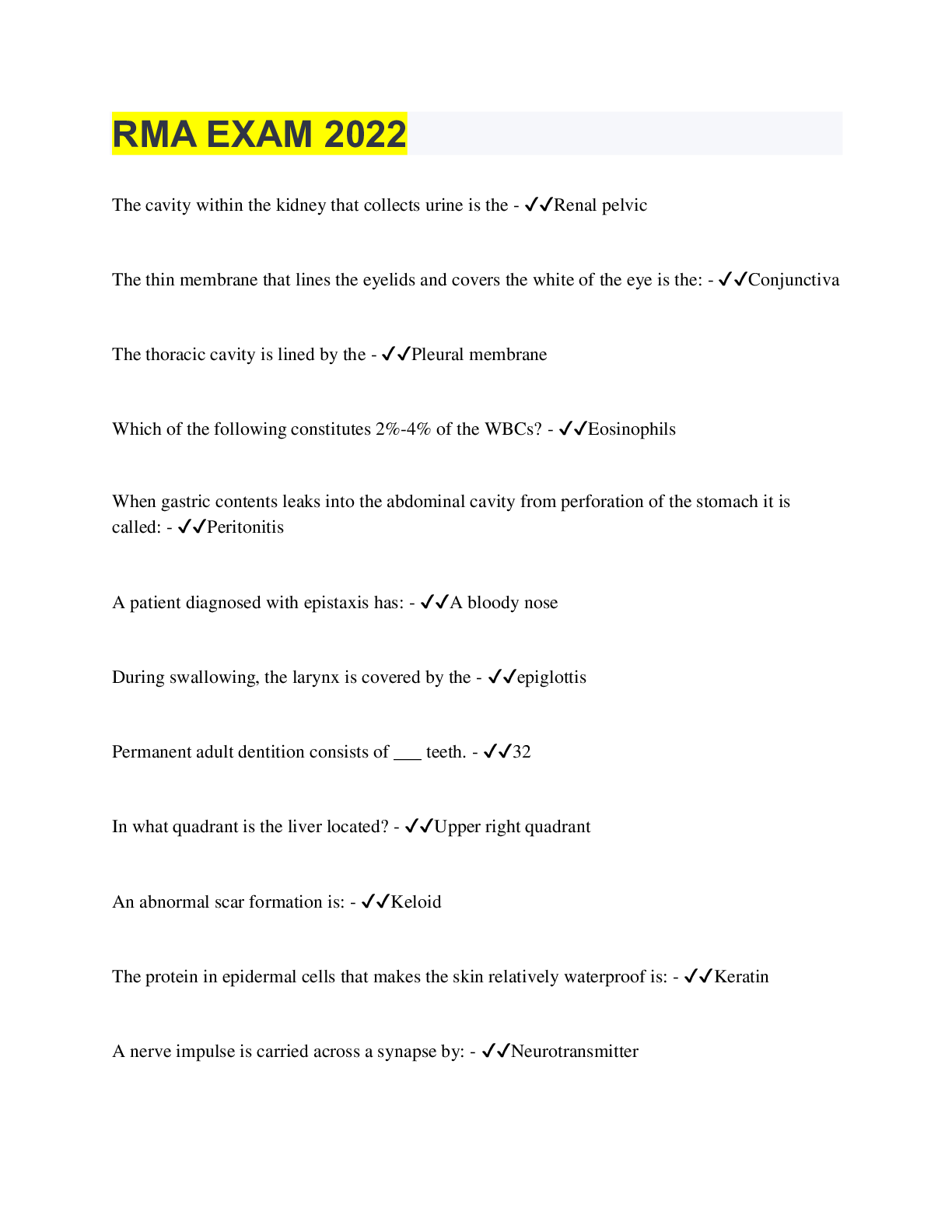 RMA EXAM 2022 - Scholarfriends