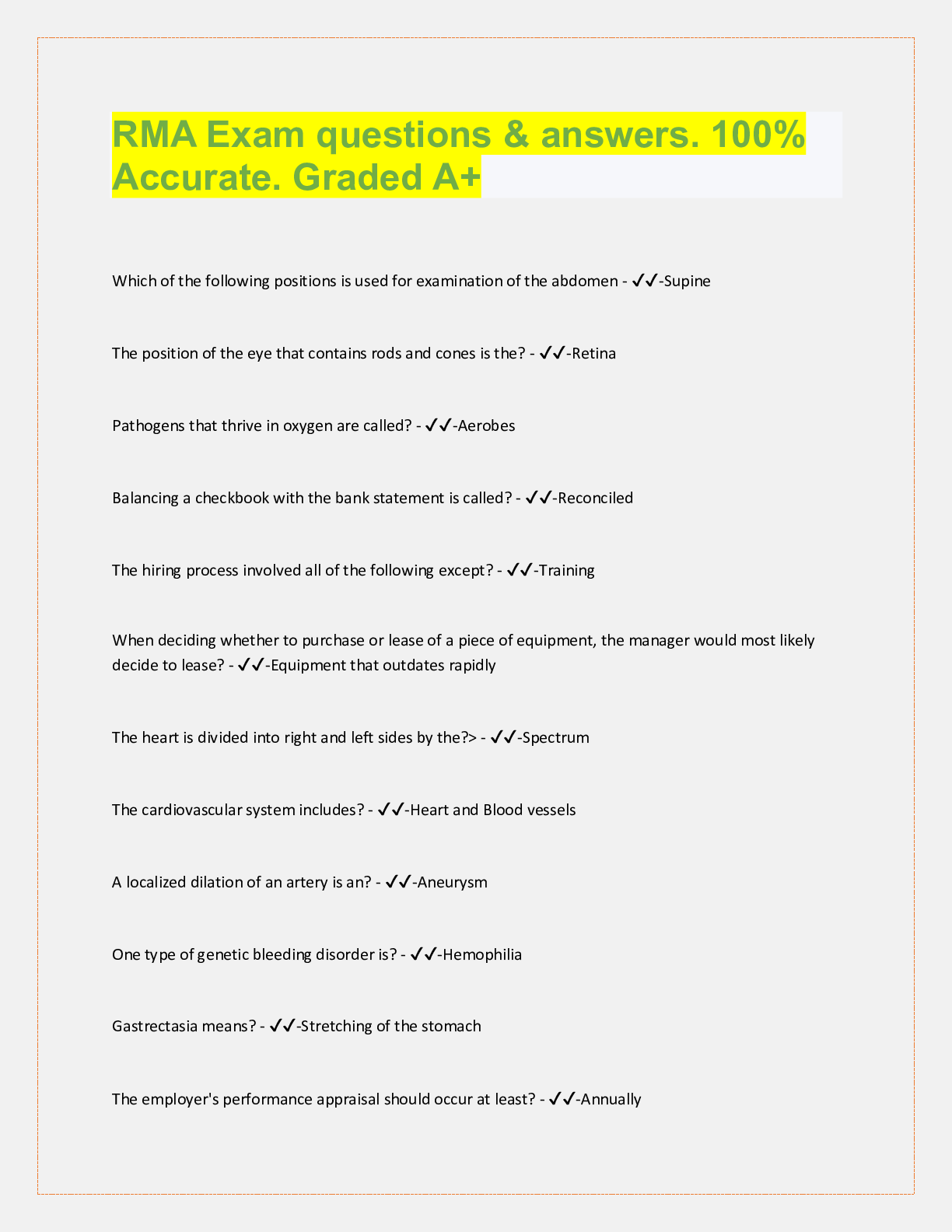 RMA Exam questions & answers. 100% Accurate. Graded A+ - Scholarfriends