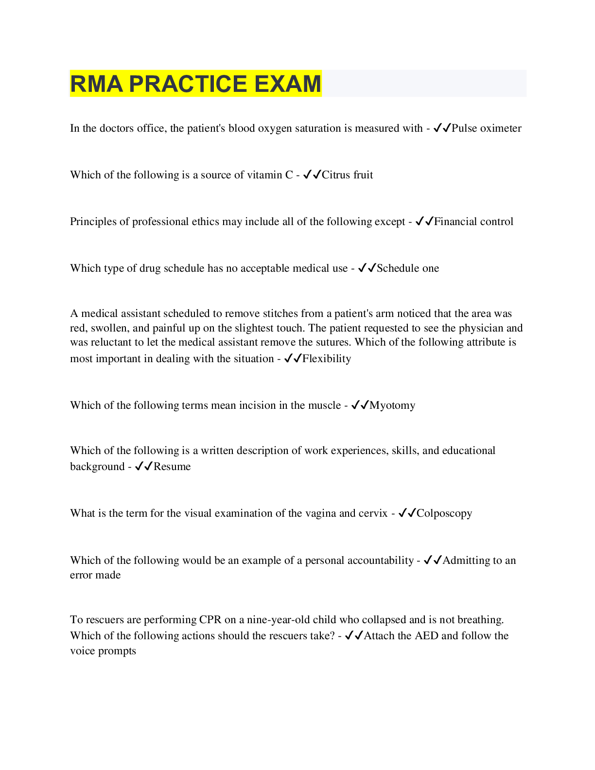 RMA PRACTICE EXAM - Scholarfriends