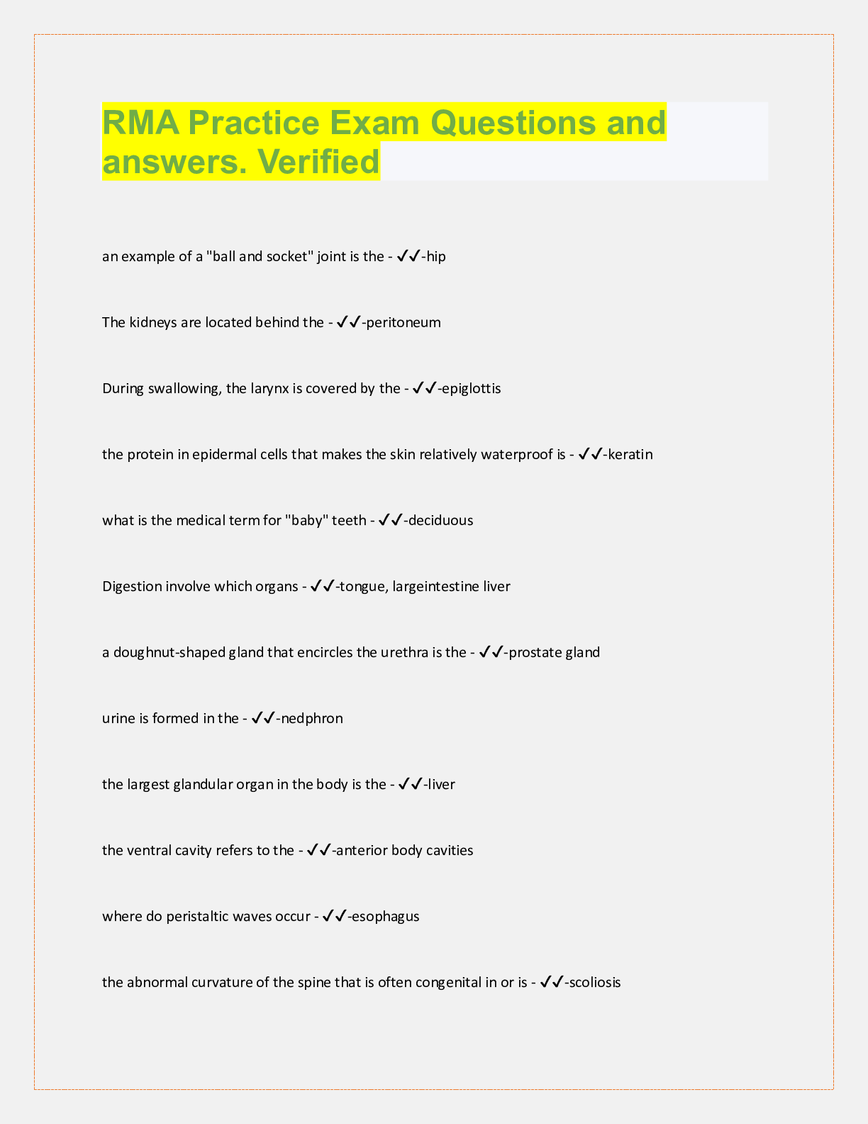 RMA Practice Exam Questions and answers. Verified - Scholarfriends