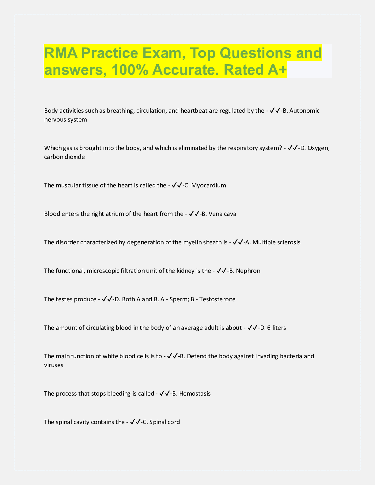 RMA Practice Exam| 200 QUESTIONS| WITH COMPLETE SOLUTIONS - Scholarfriends