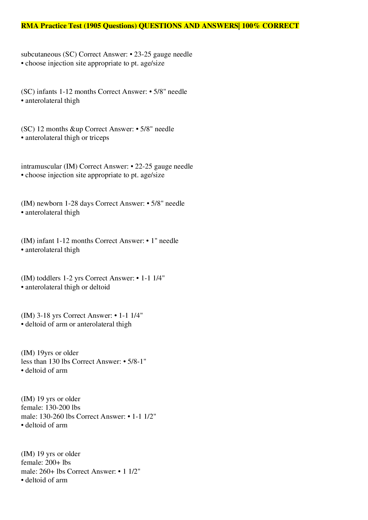 RMA Practice Test (1905 Questions) QUESTIONS AND ANSWERS| 100% CORRECT ...