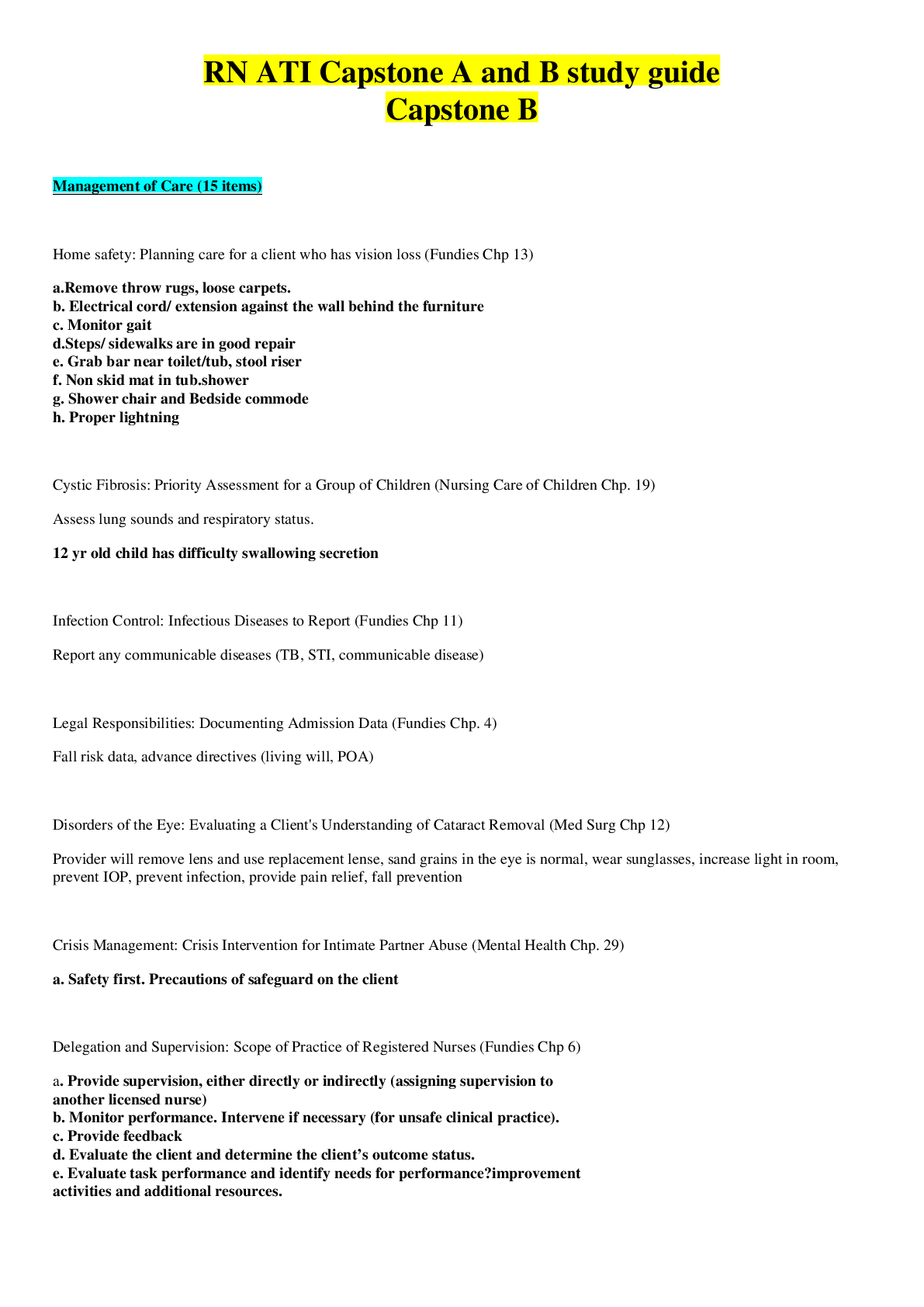 RN ATI Capstone A and B study guide Capstone B - Scholarfriends