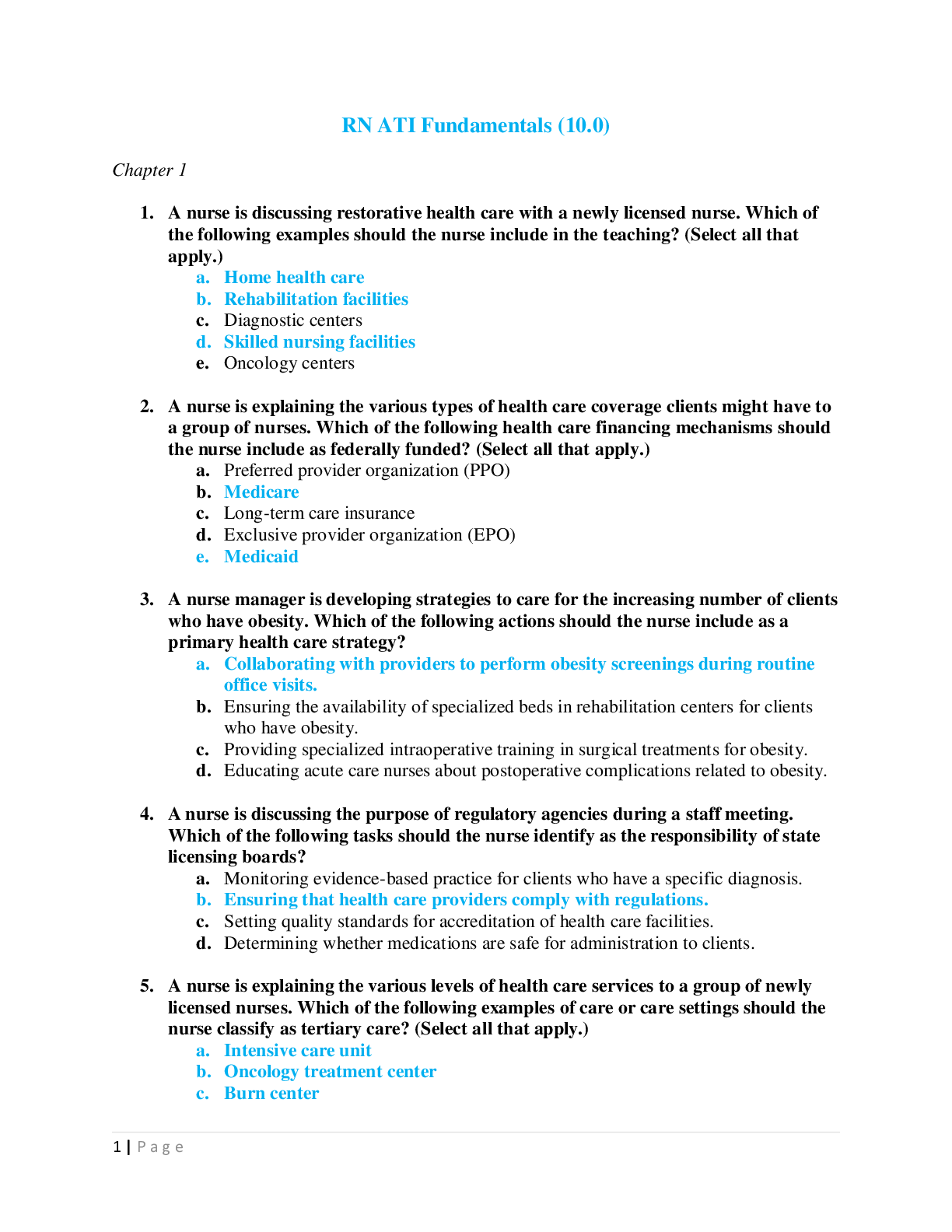 Test Bank RN ATI Fundamentals (All Chapters included) - Scholarfriends