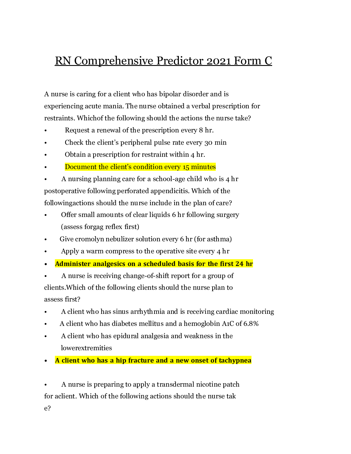 RN COMPREHENSIVE PREDICTOR 2021 FORM B - Scholarfriends
