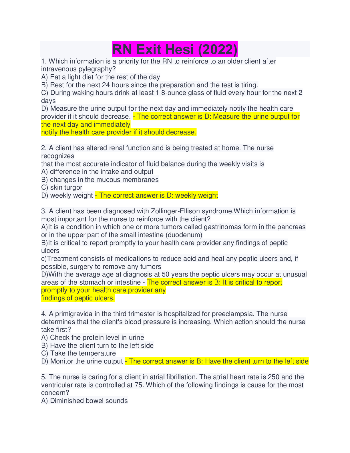 RN Exit Hesi 2022 ( Graded A+) – Scholarfriends - Scholarfriends