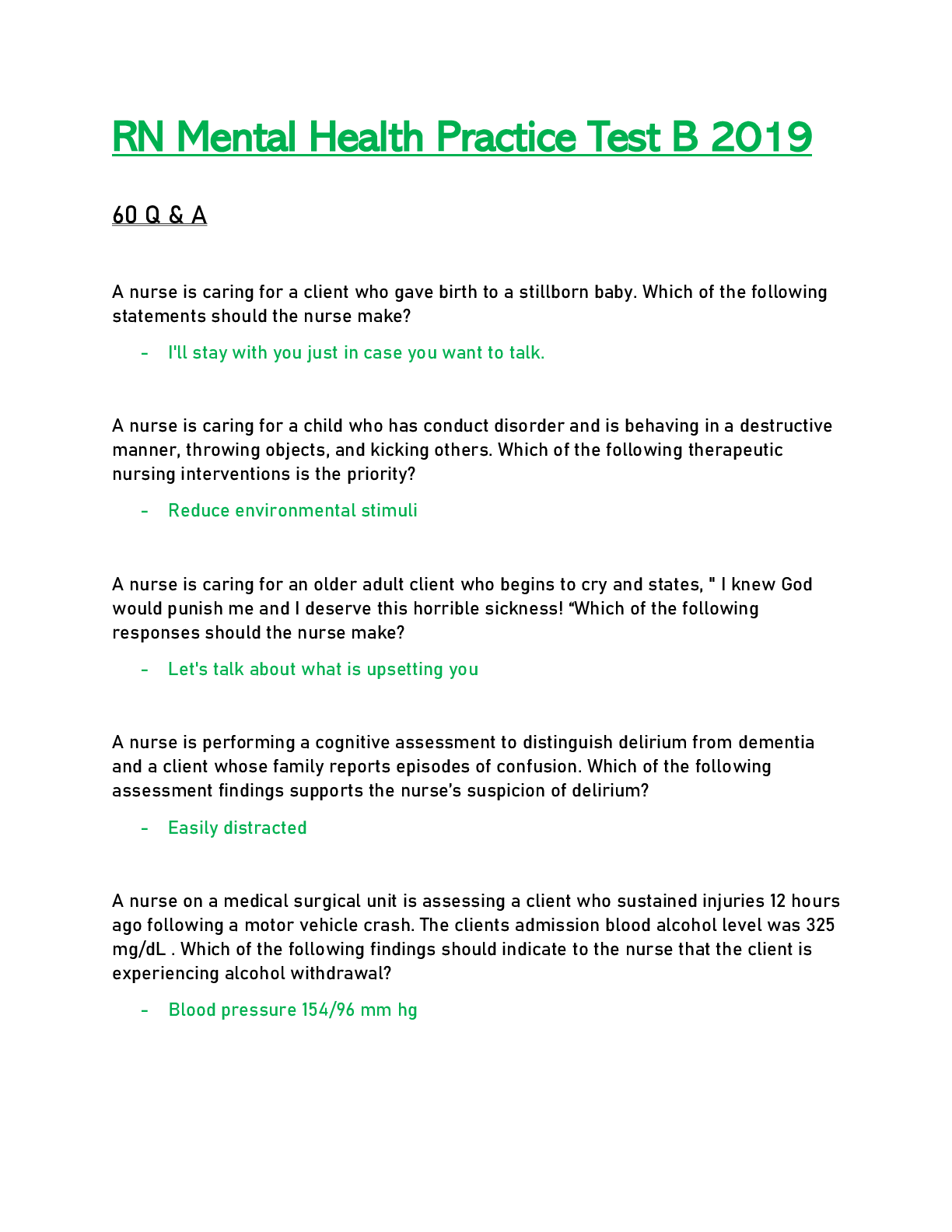 RN Mental Health BUNDLE Test Practice 2019 A & B - Scholarfriends