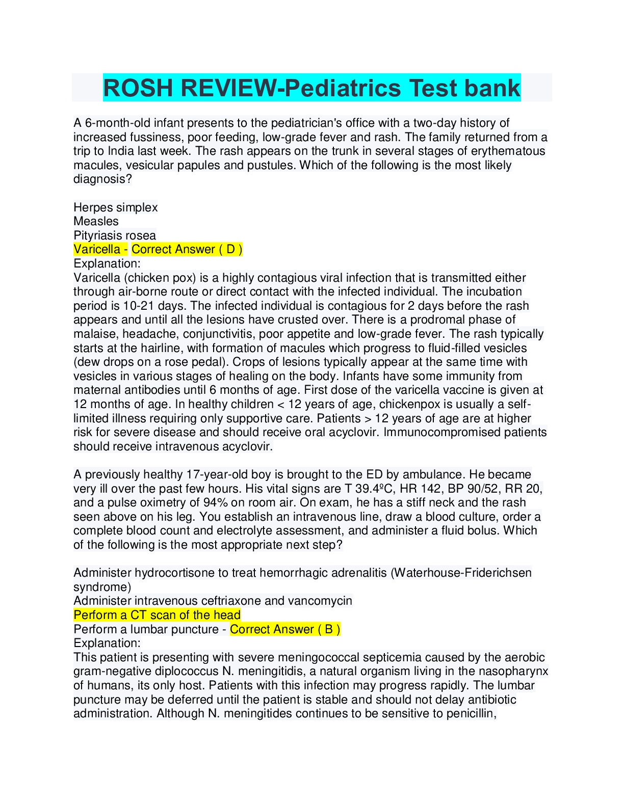 ROSH REVIEW-Pediatrics Test bank Full answered each deeply explained ...