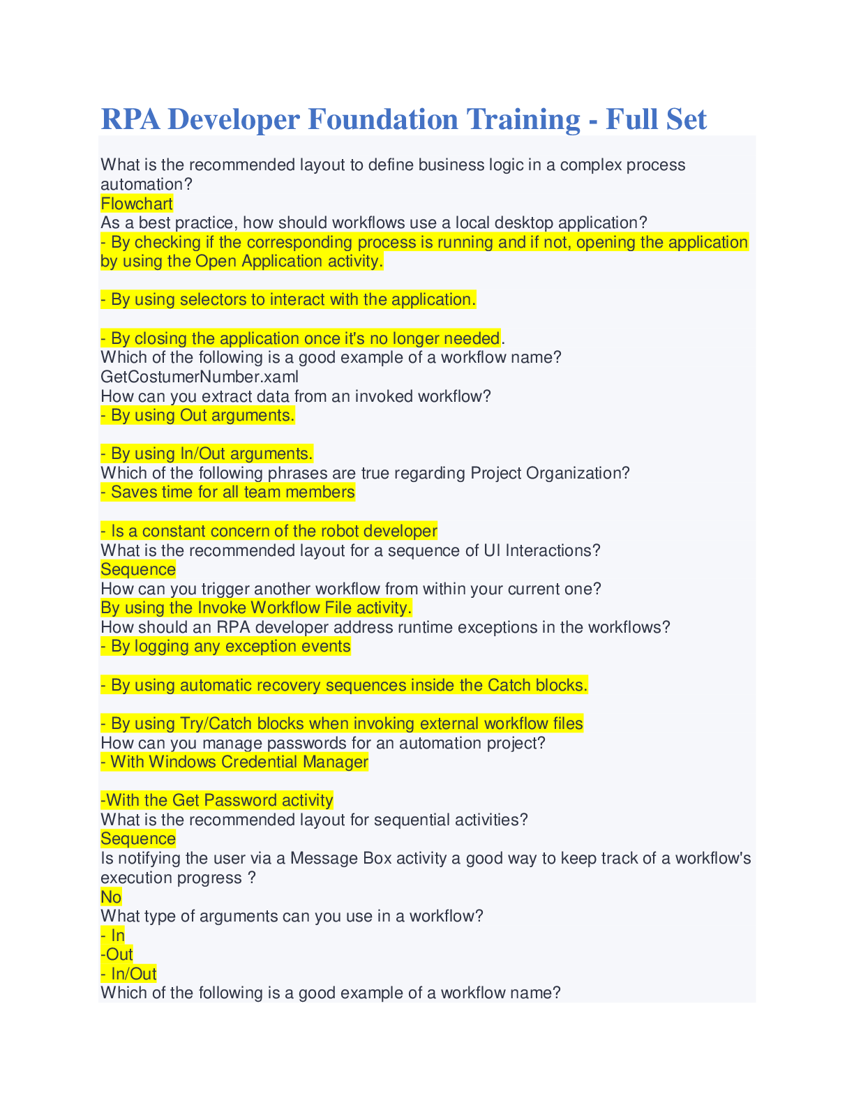 RPA Developer Foundation Training - Full Set Exam 2022/2023 ...