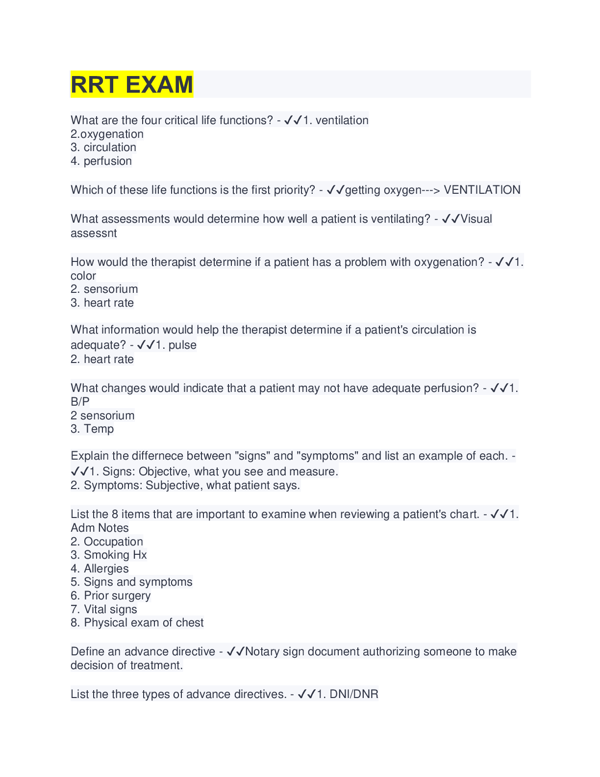 RRT EXAM | 157 Questions with 100% Correct Answers - Scholarfriends