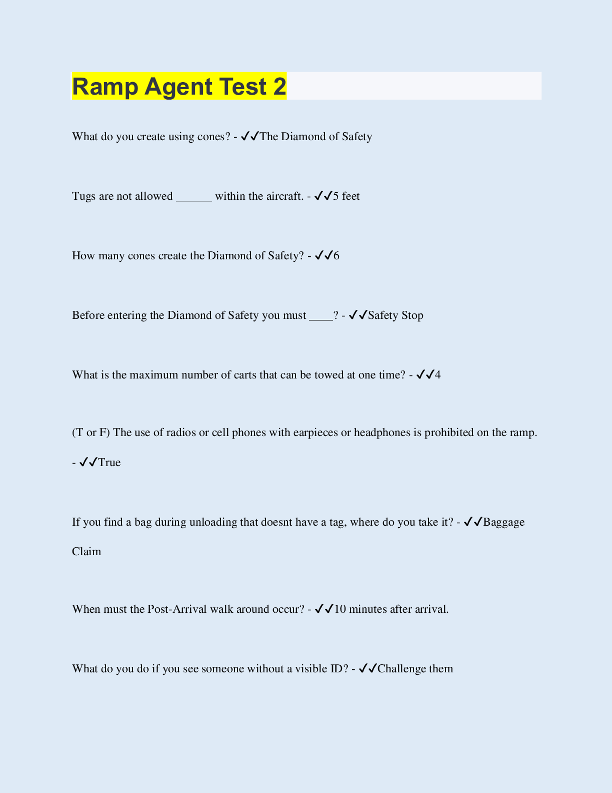 Ramp Agent Test 2 | Questions with 100% Correct Answers | Updated ...