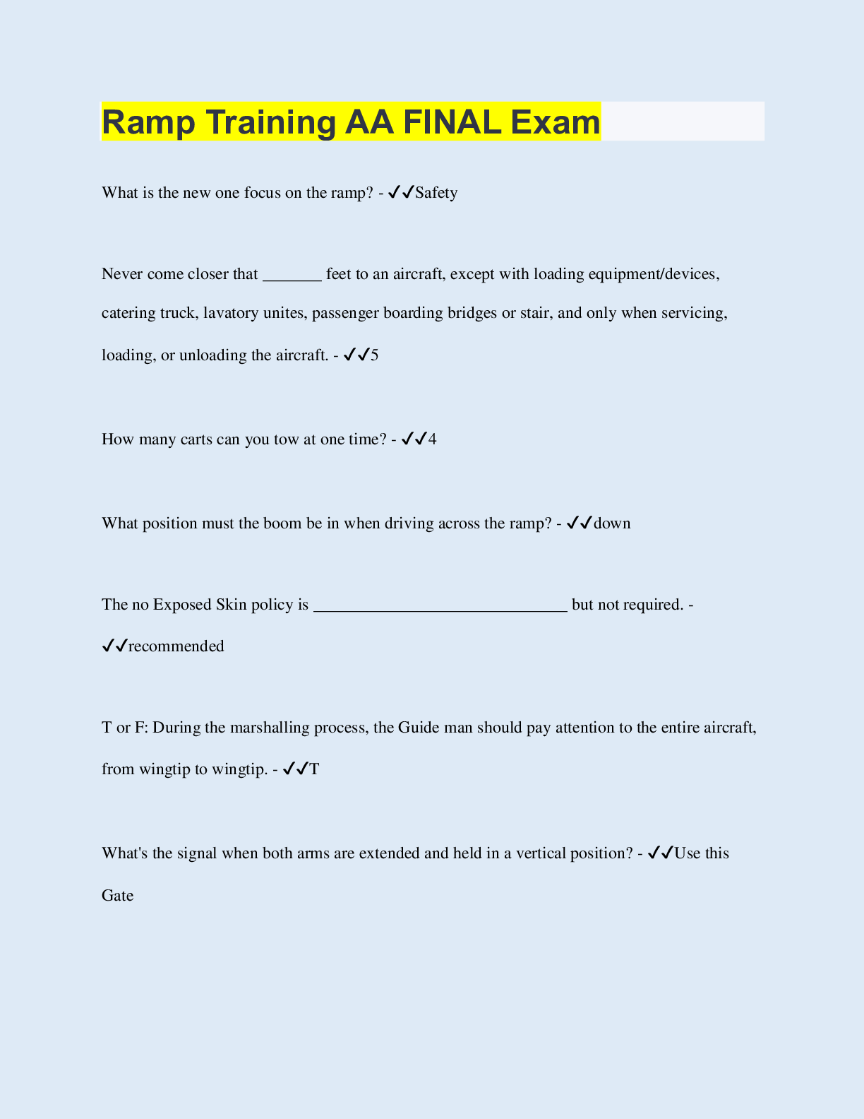 Ramp Training AA FINAL Exam - Scholarfriends