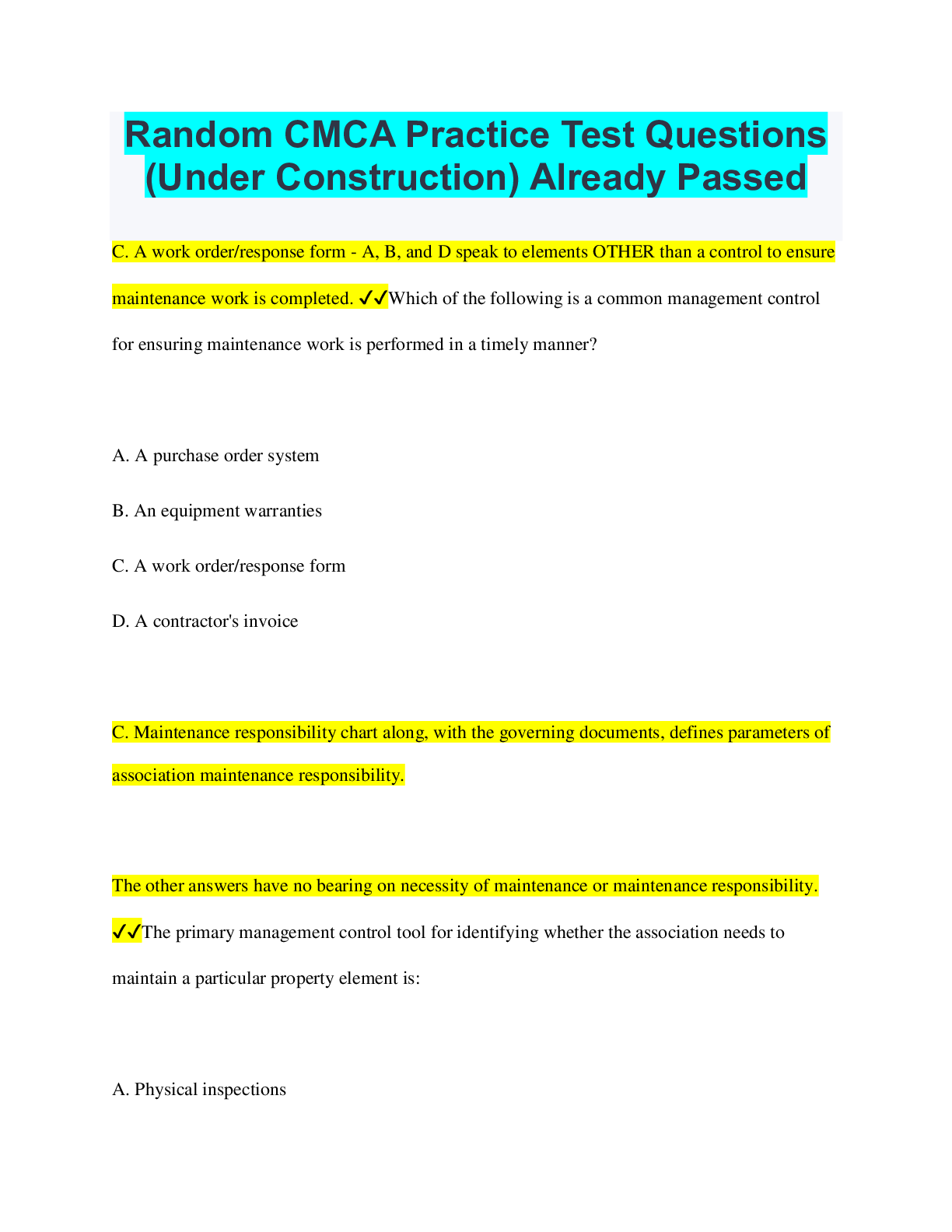 Random CMCA Practice Test Questions (Under Construction) Already Passed ...
