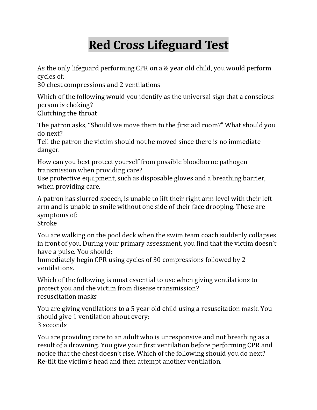Red Cross Lifeguard Test Questions And Answers 100% Correct ...