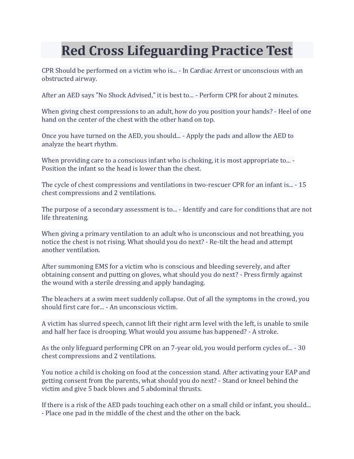 Bundle for Lifeguard Certification Tests Compilation | Updated ...