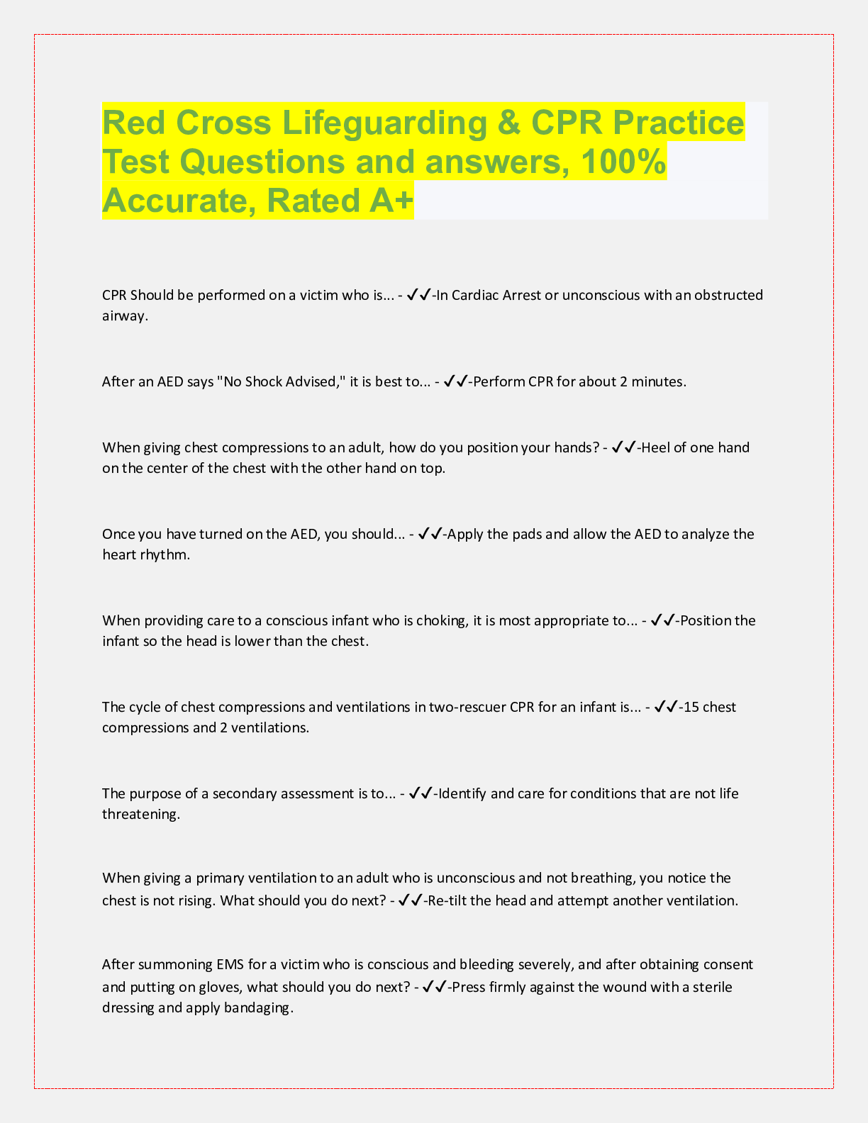 Red Cross Lifeguarding & CPR Practice Test - Scholarfriends