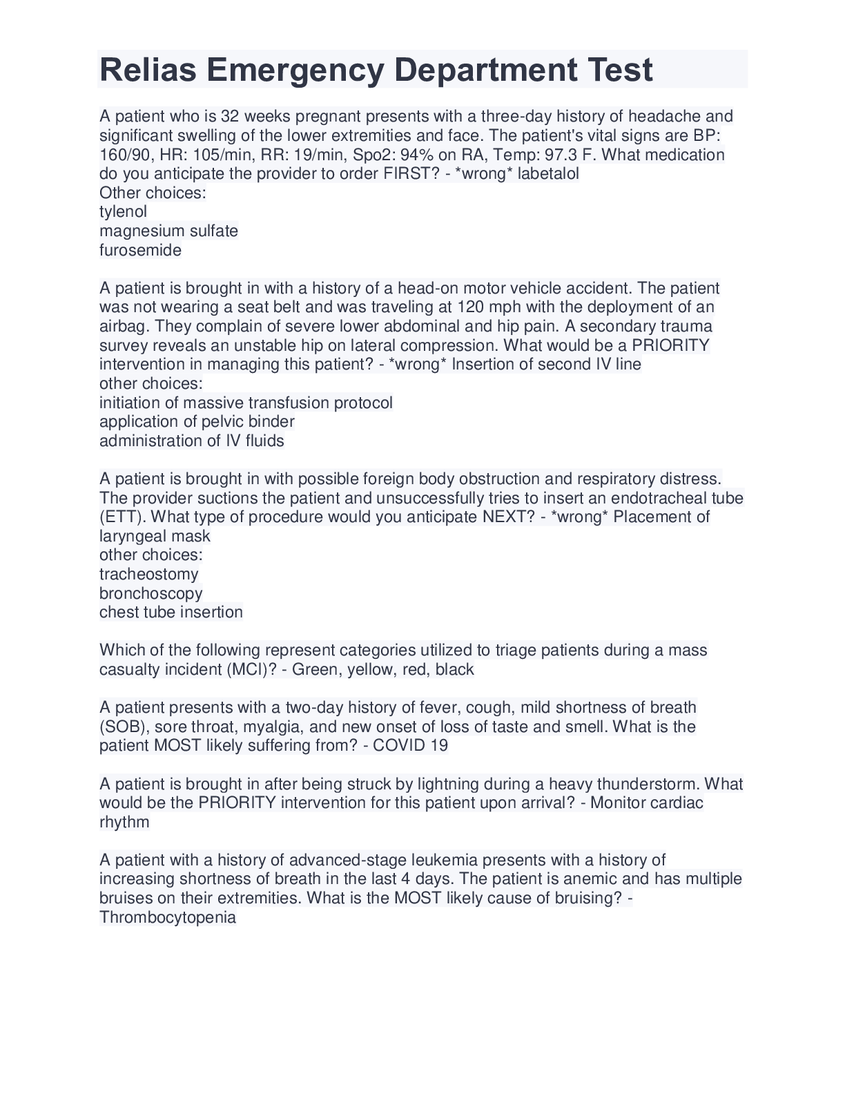 Relias Emergency Department Test - Scholarfriends