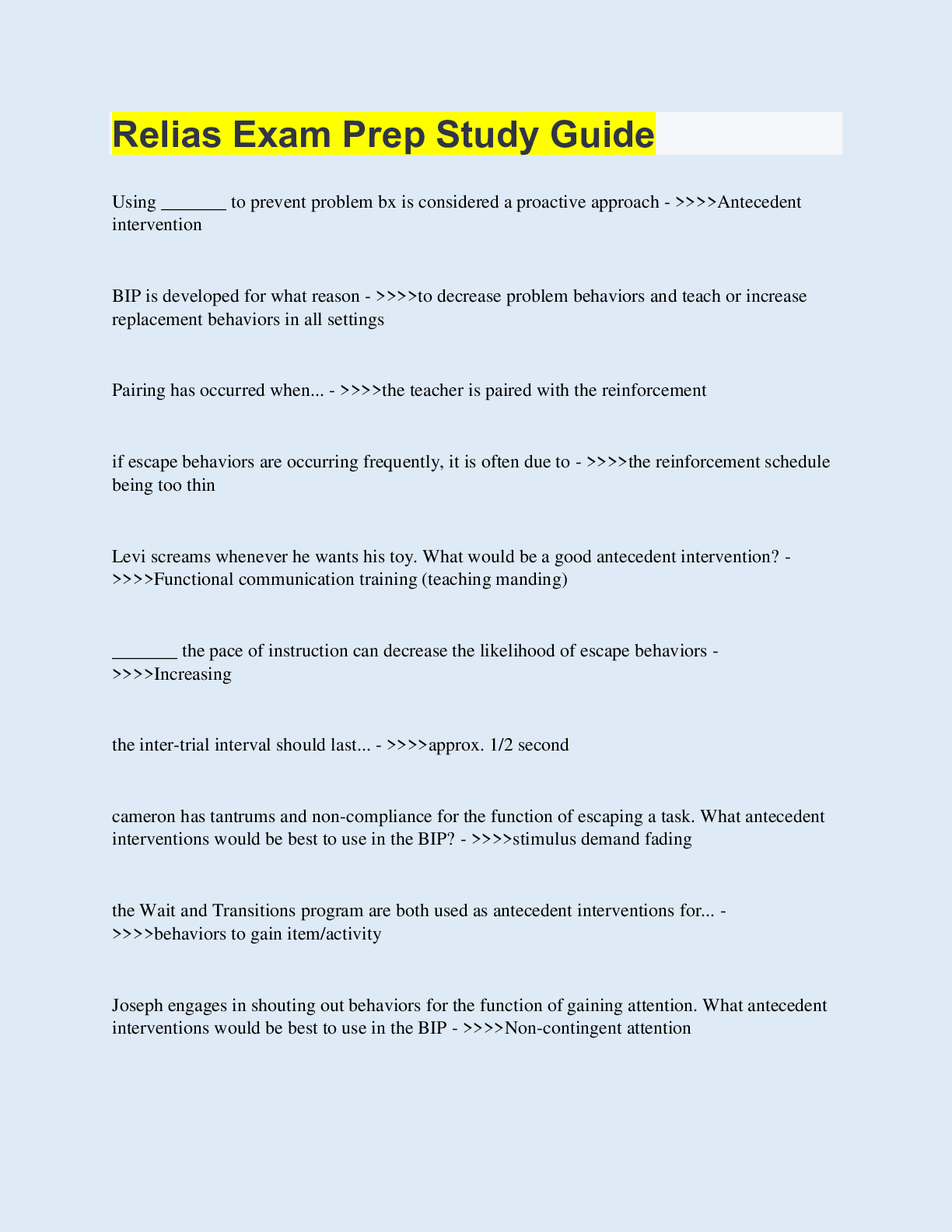 Relias Exam Prep Study Guide | 170 Questions with 100% Correct Answers ...