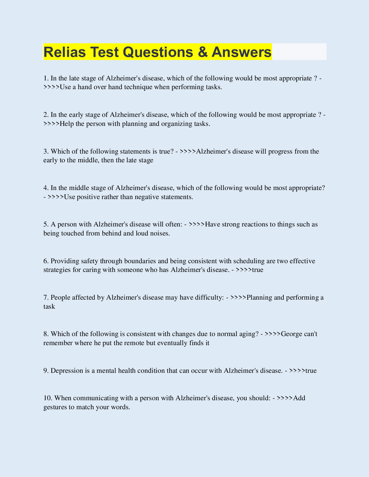 Relias Test Questions & Answers | with 100% Correct Answers | Updated ...