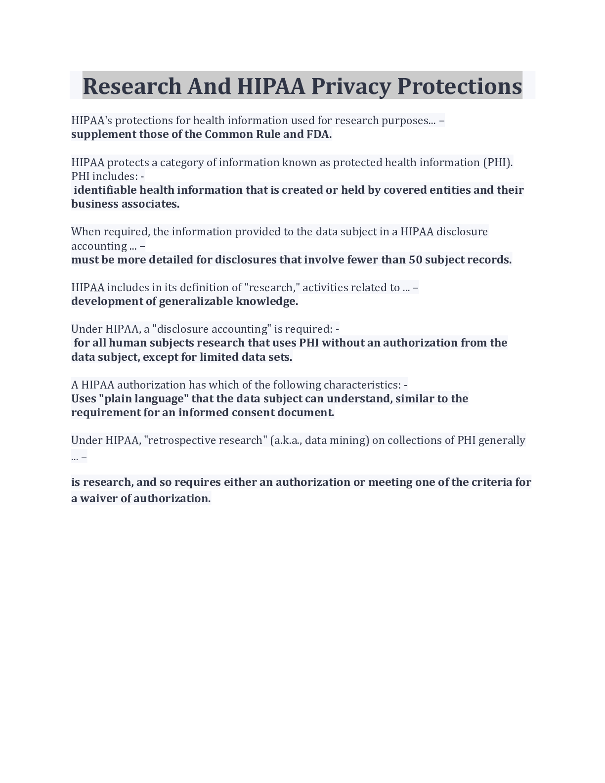 Research And HIPAA Privacy Protections Questions And Answers ...