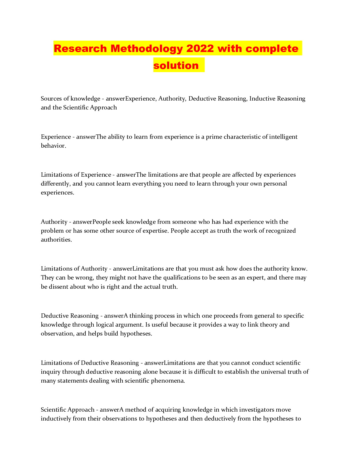 Research Methodology 2022 with complete solution - Scholarfriends