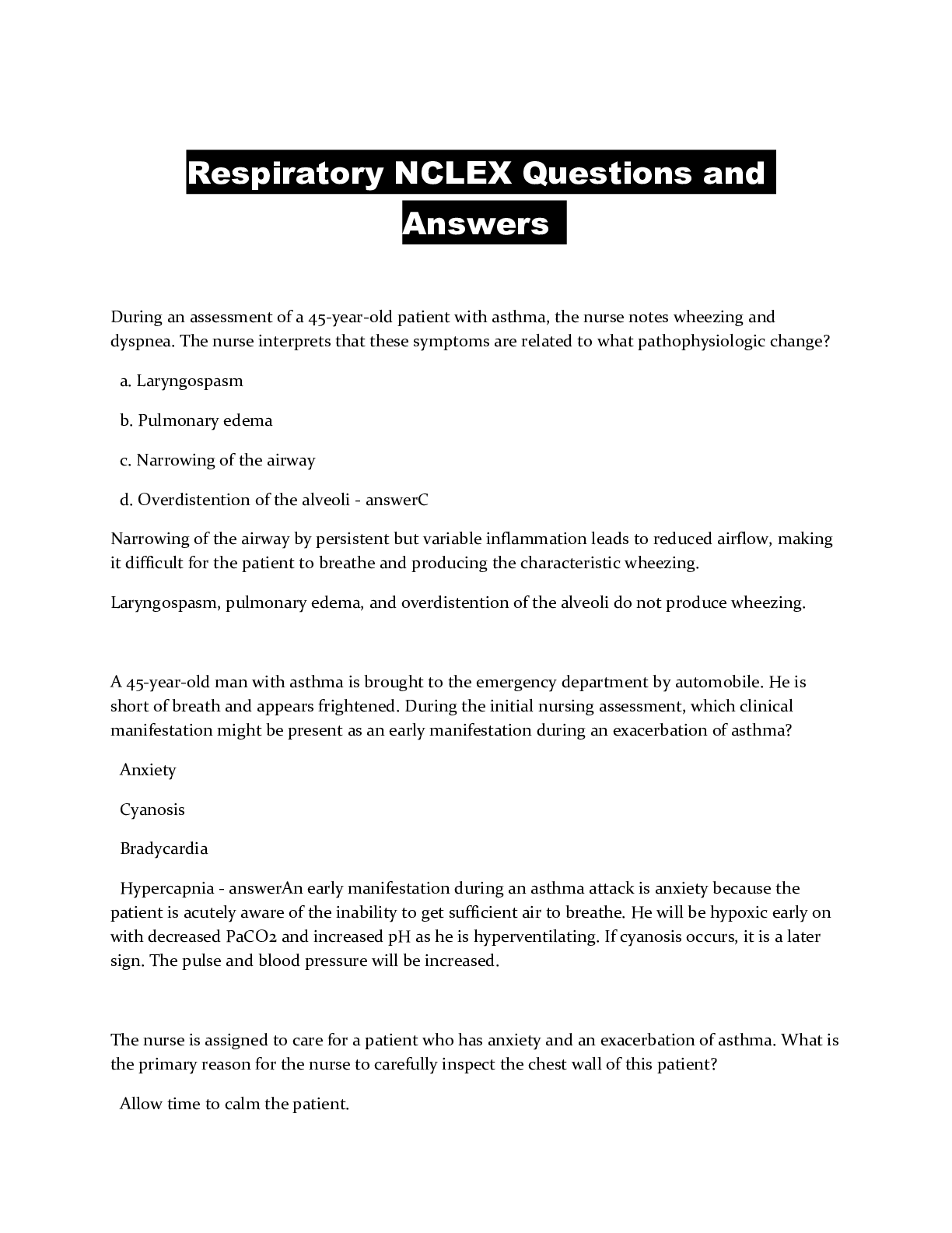 Respiratory NCLEX Questions and Answers - Scholarfriends