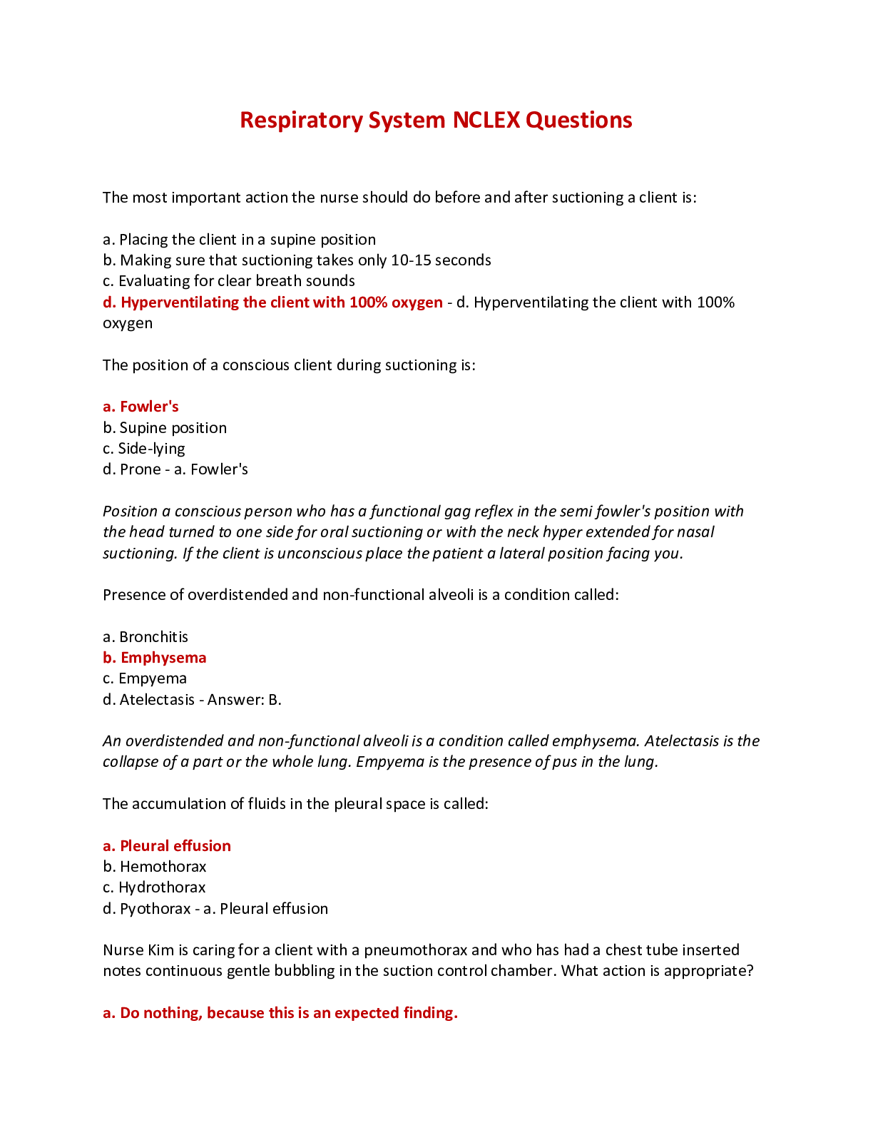 Respiratory System NCLEX Questions - Scholarfriends