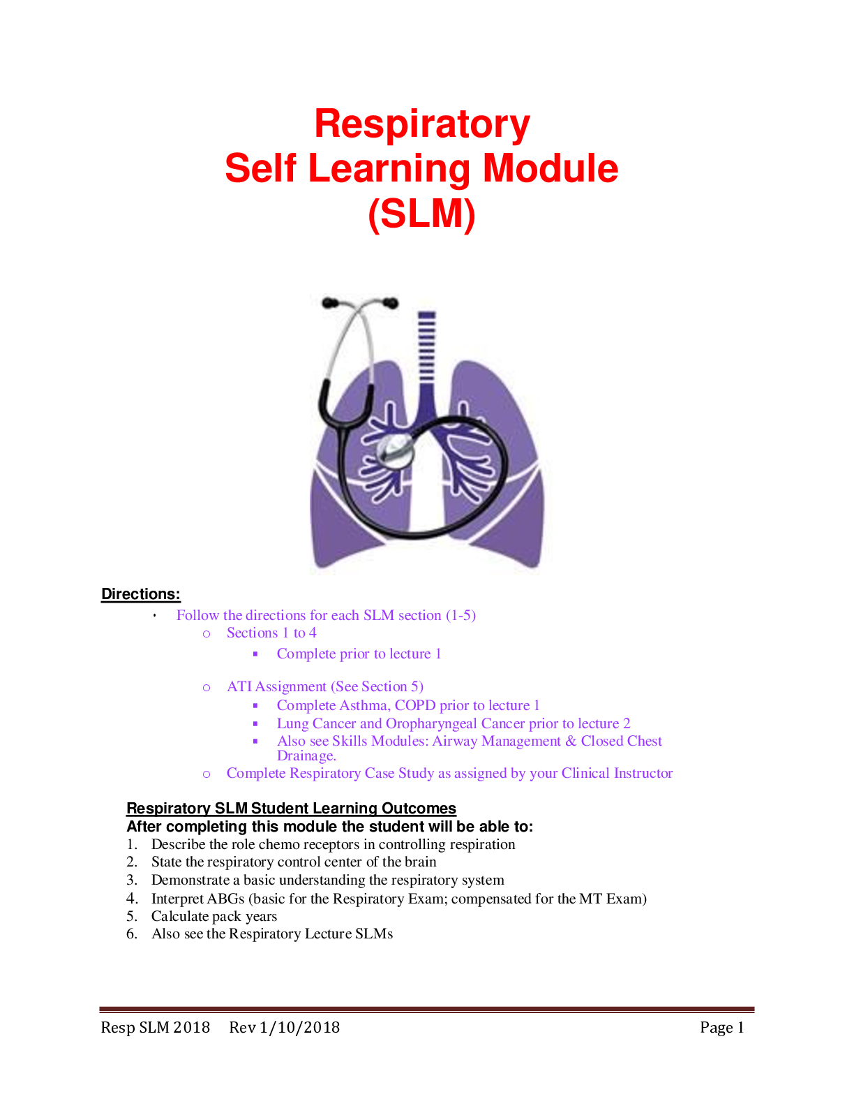 Respiratory Self Learning Module (SLM) | COMPLETE RESPIRATORY STUDY ...