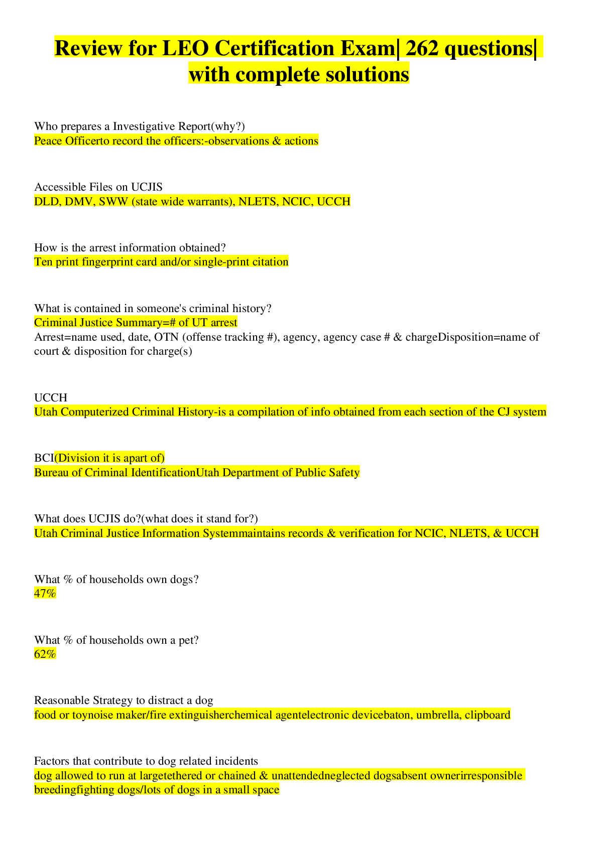 Review for LEO Certification Exam| 262 questions| with complete ...