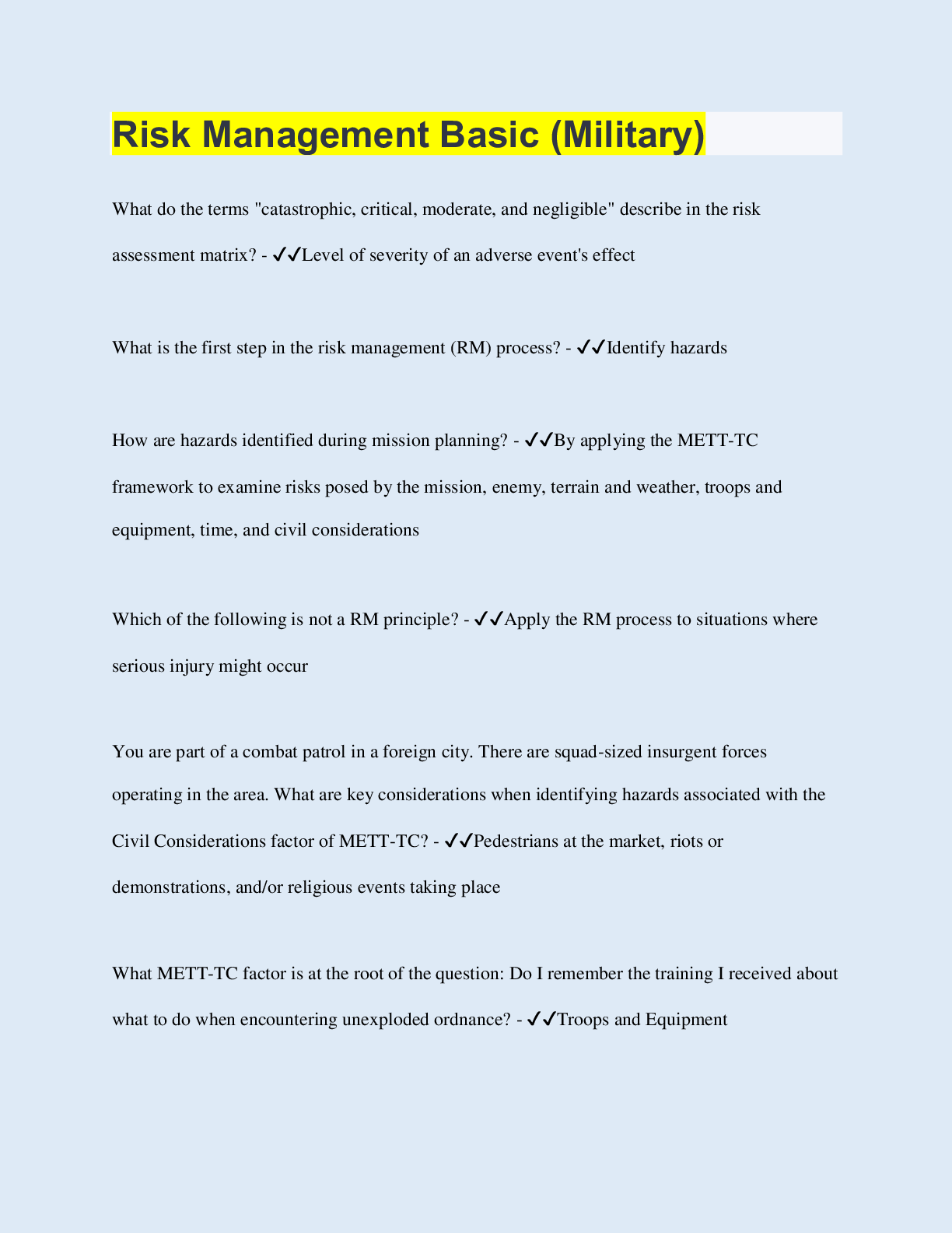 Risk Management Basic (Military) - Scholarfriends