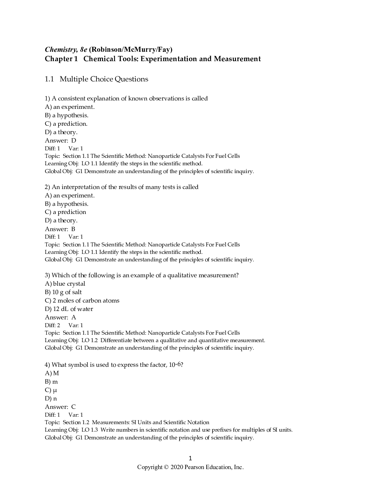 Chemistry, 8th Edition by Robinson, McMurry & Robert Fay TEST BANK ...