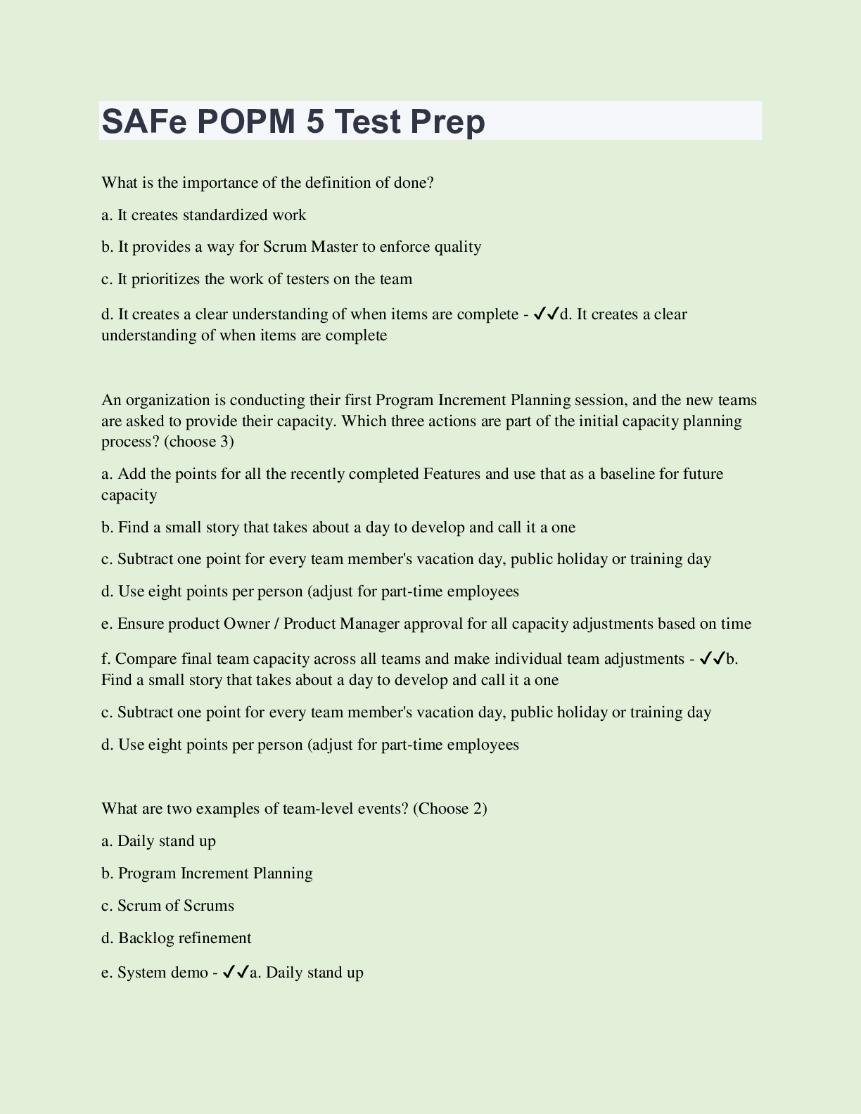 SAFe POPM 5 Test Prep | Questions with 100% Correct Answers | Updated ...