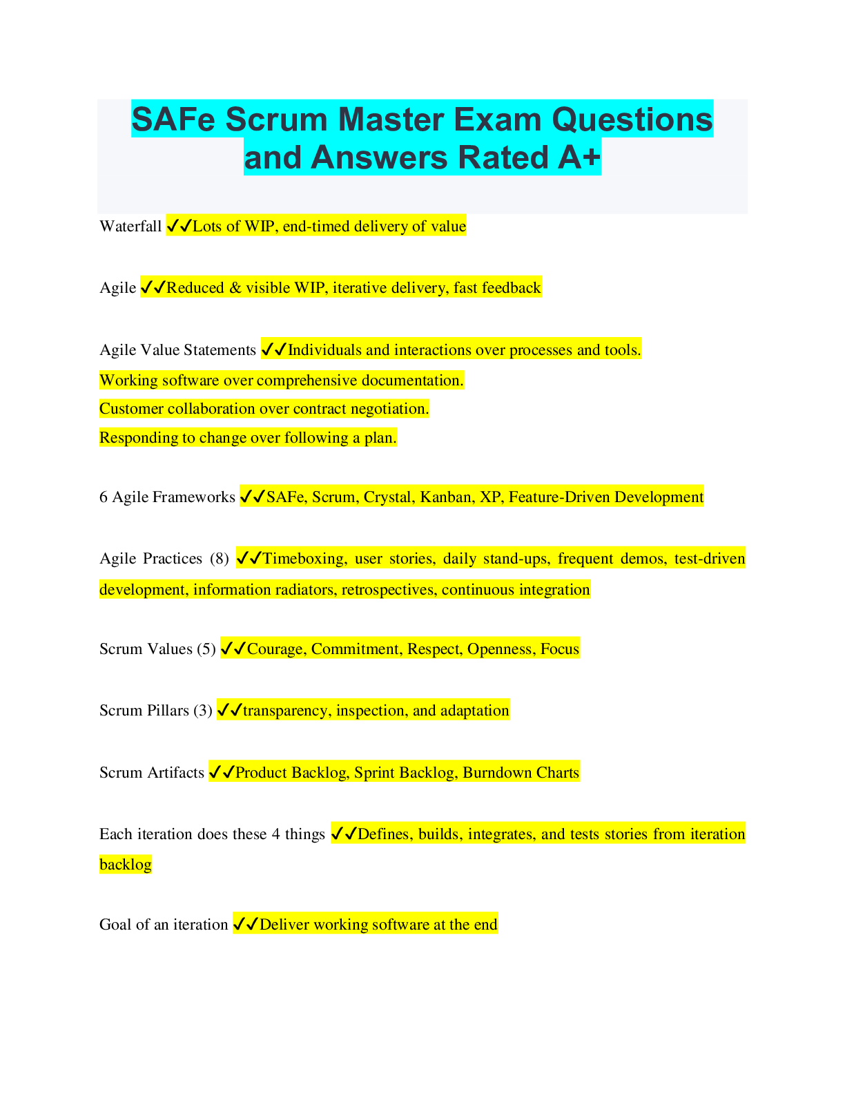 SAFe Scrum Master Exam Questions and Answers Rated A+ - Scholarfriends