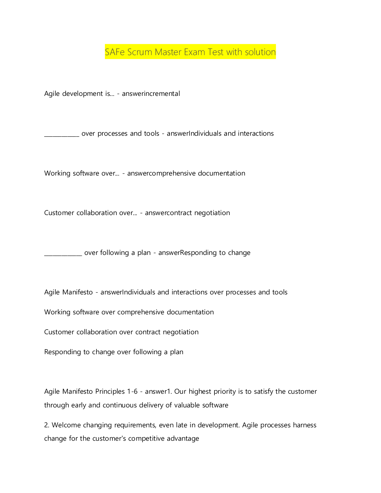 SAFe Scrum Master Exam Test with solution - Scholarfriends