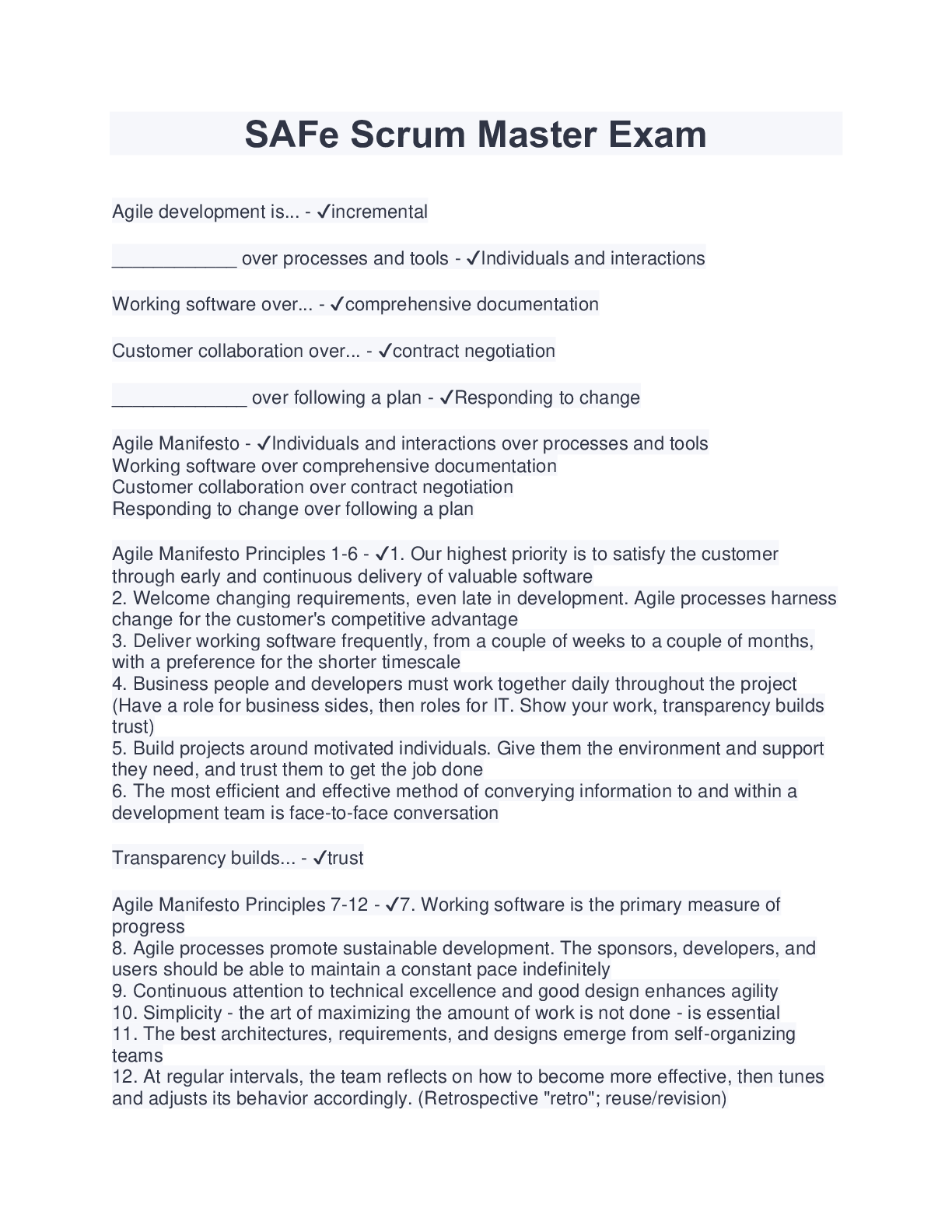 SAFe Scrum Master Exam (Latest 2023/2024) Complete Solutions ...