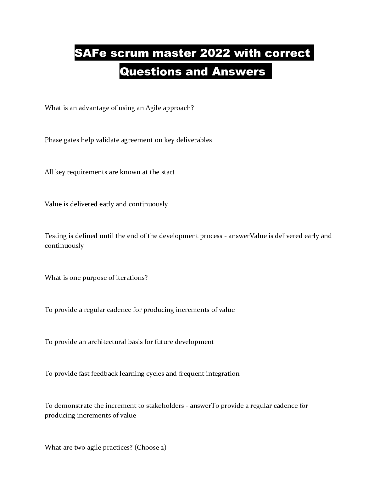 SAFe scrum master 2022 with correct Questions and Answers - Scholarfriends