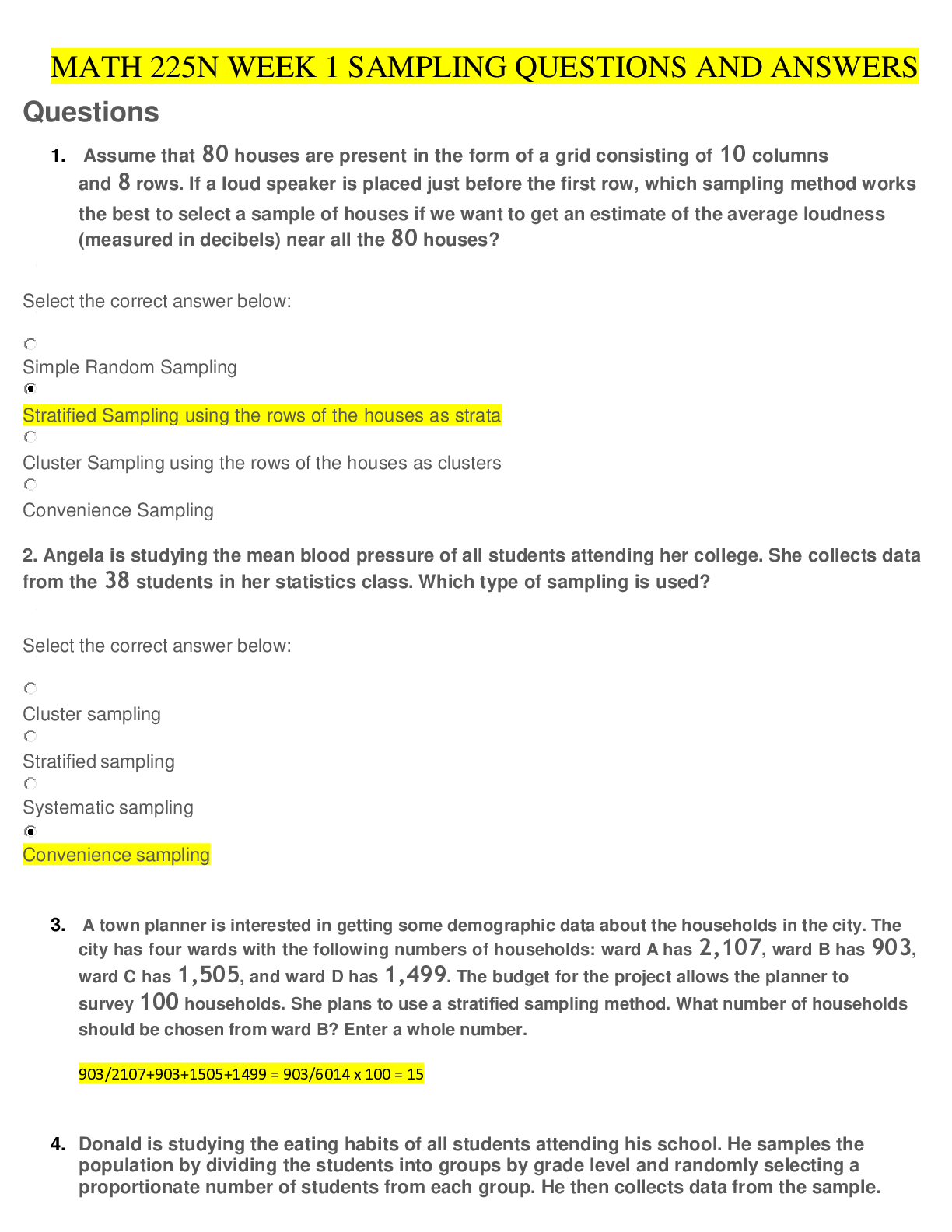 MATH 225N Week 1 Sampling Questions and Answers; 100% graded, 2021 ...