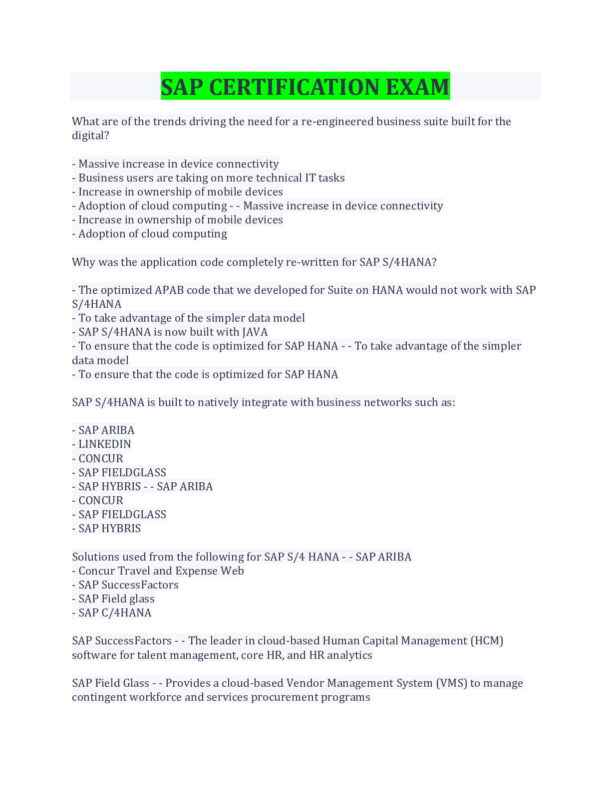 SAP CERTIFICATION EXAM QUESTIONS AND ANSWERS - Scholarfriends