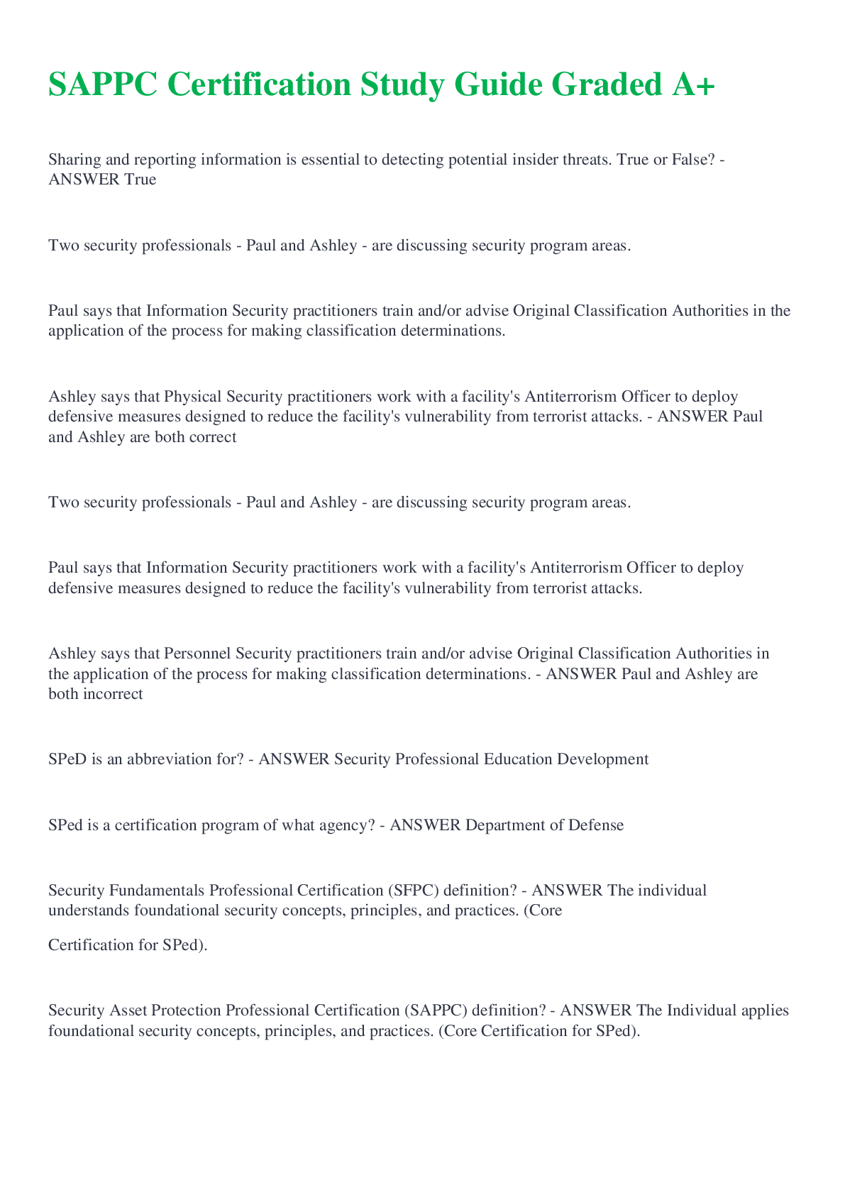 SAPPC Certification Study Guide Graded A+ - Scholarfriends